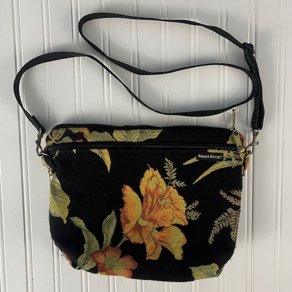 Bags | Smart Duck Black Floral Crossbody Bag | Poshmark